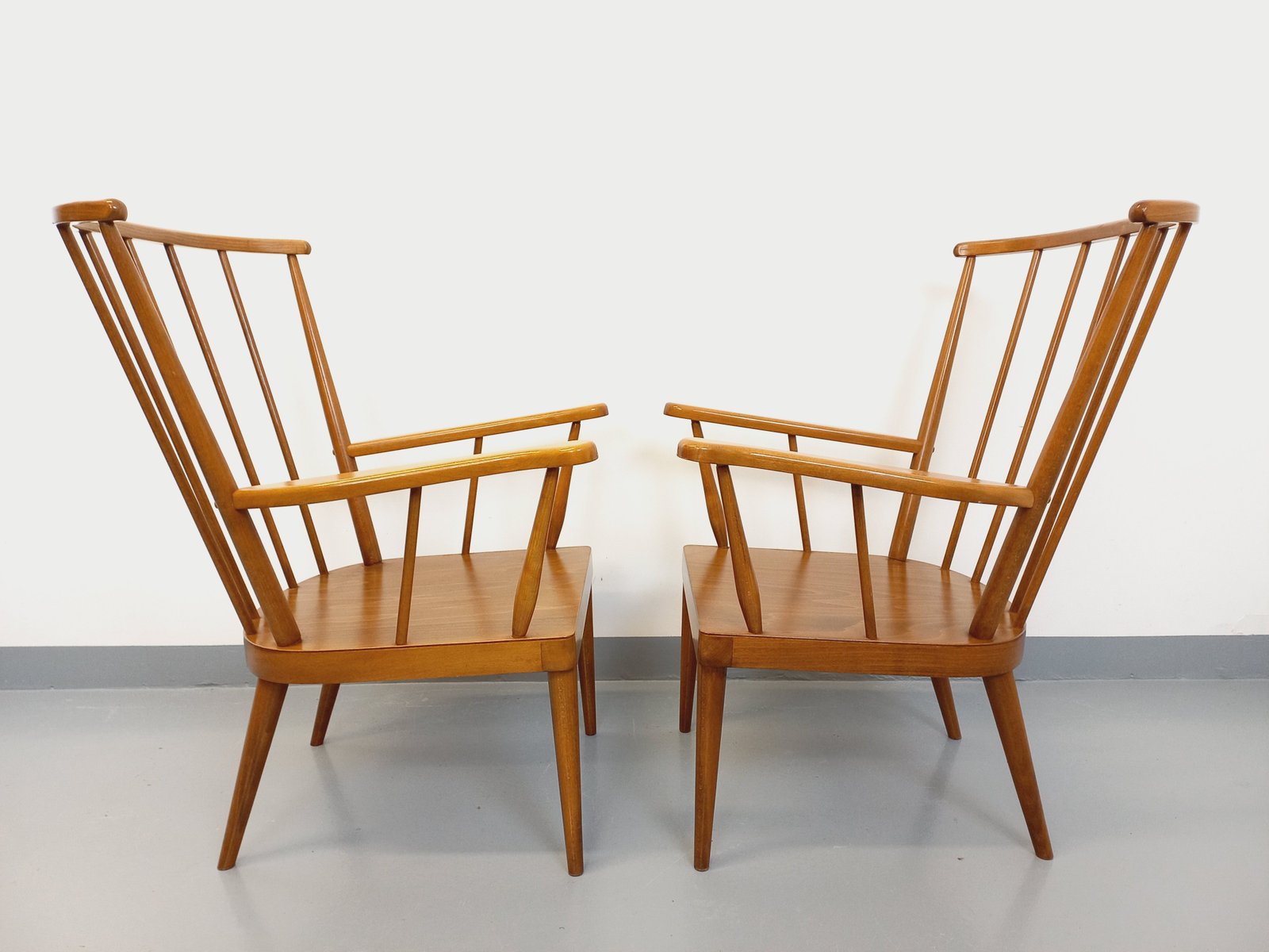 Set of Vintage Baumann Wooden Armchairs Fan Model, 1960s for sale at Pamono