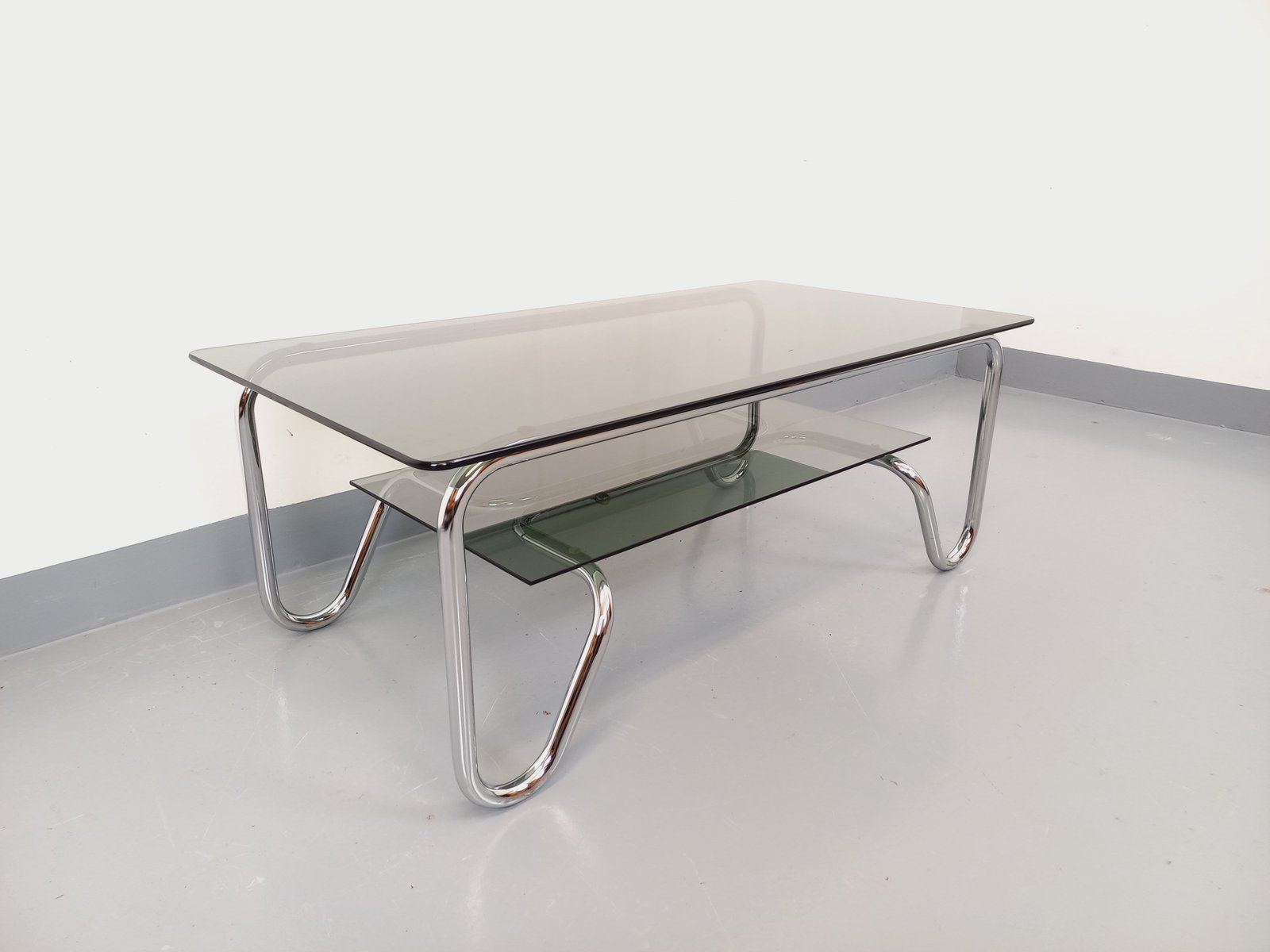 Vintage Italian Rectangular Coffee Table with 2 Tops in Smoked Glass ...