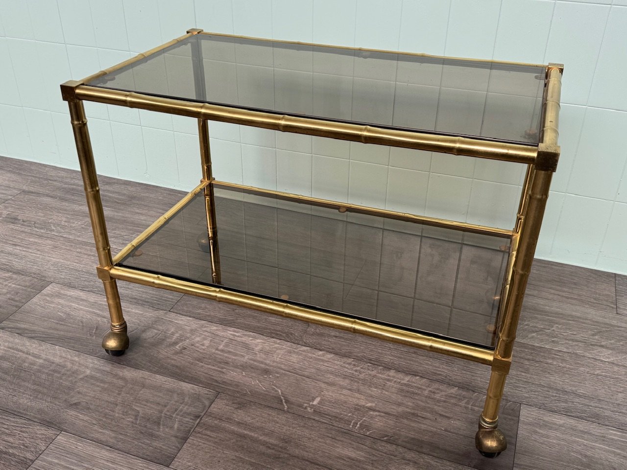 Italian Trolley in Faux Bamboo Brass and Smoked Glass Tops, 1970s for ...