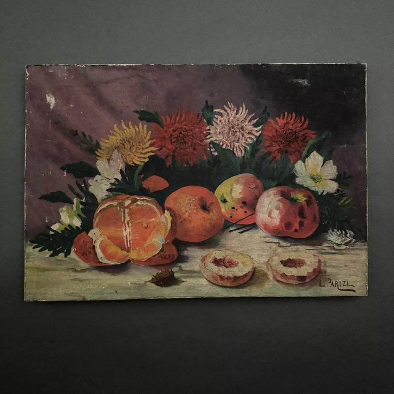 L. Parize, Still Life with Fruits and Flowers, 20th Century, Oil on ...