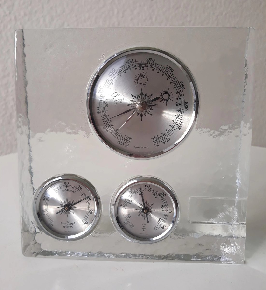 Glass Weather Station Barometer Thermometer, 1980s for sale at Pamono