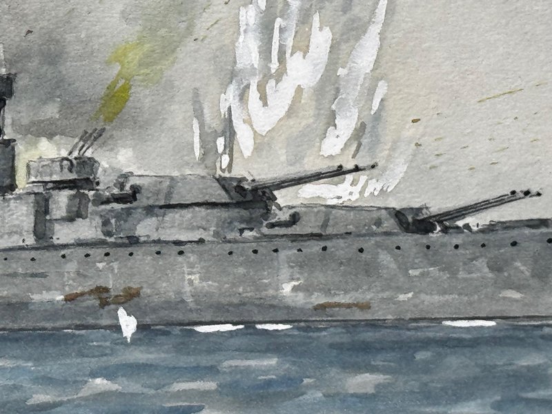 Eric Tuffnell, Painting of Naval Battle Sinking of Battleship Yamato April 1945, 1960s ...