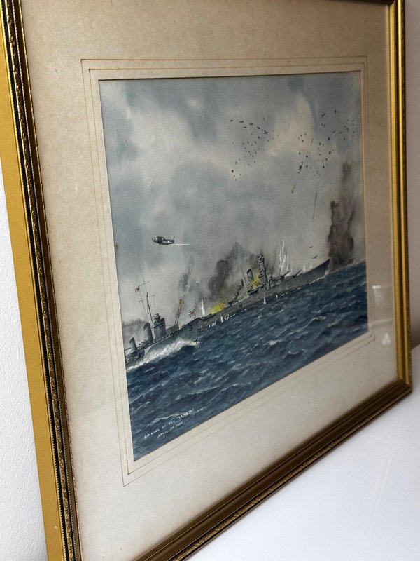 Eric Tuffnell, Painting of Naval Battle Sinking of Battleship Yamato ...
