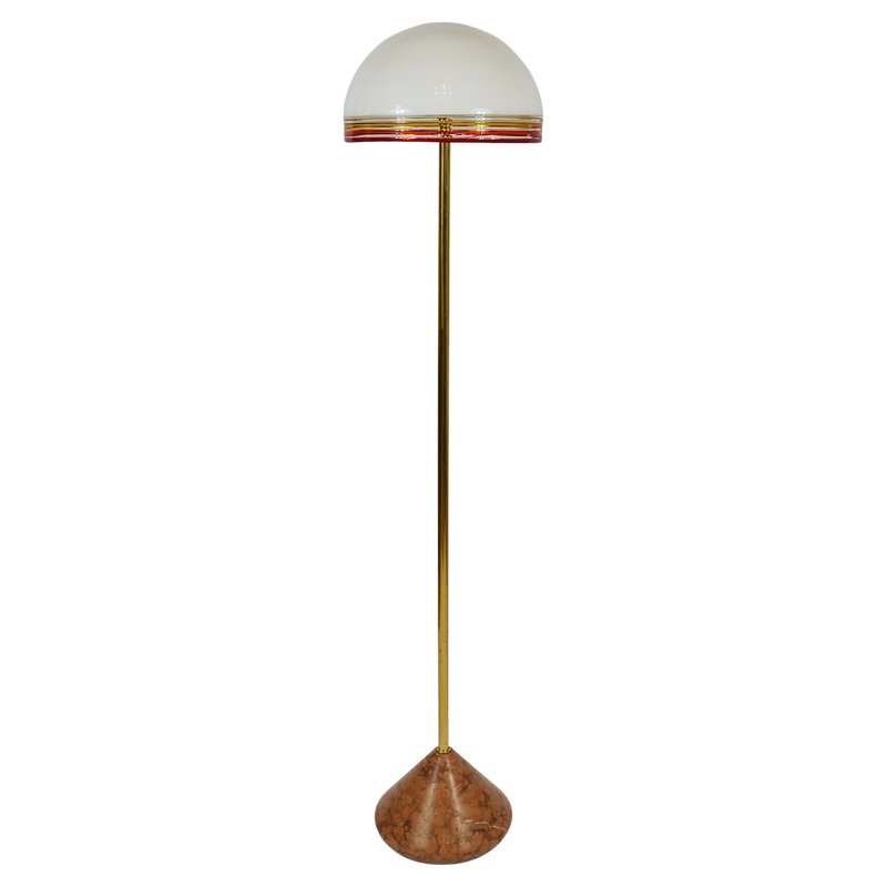 Roberto Pamio Febo Floor Lamp in Marble, Brass & Murano Glass attributed to Leucos, Italy, 1970s ...