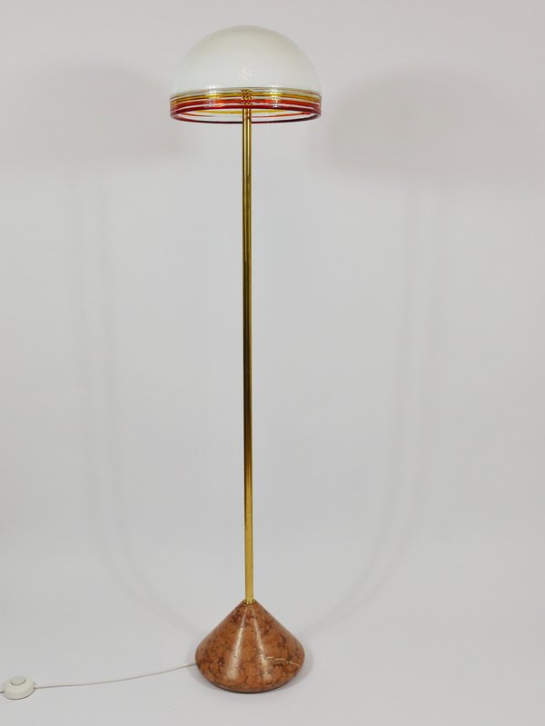Roberto Pamio Febo Floor Lamp in Marble, Brass & Murano Glass attributed to Leucos, Italy, 1970s ...