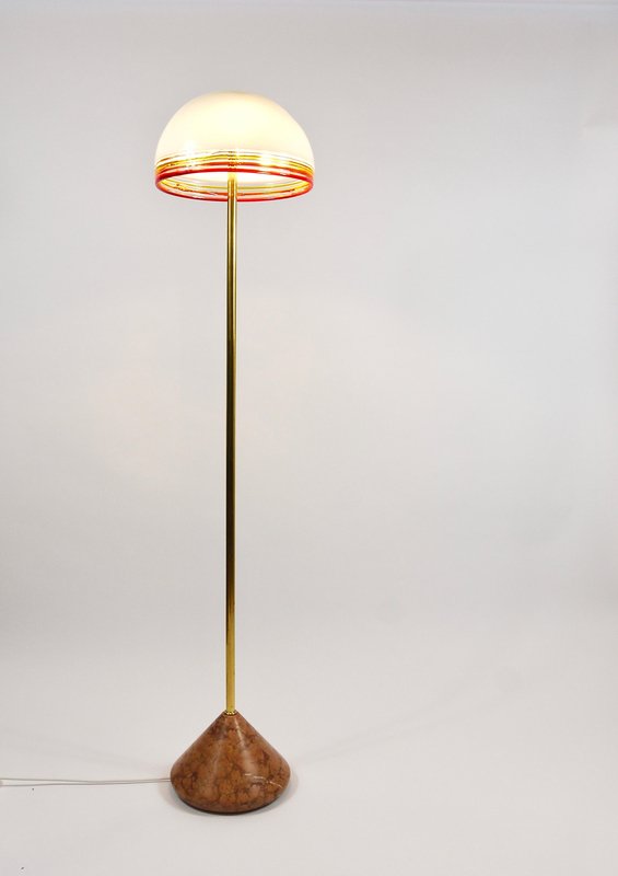 Roberto Pamio Febo Floor Lamp in Marble, Brass & Murano Glass attributed to Leucos, Italy, 1970s ...
