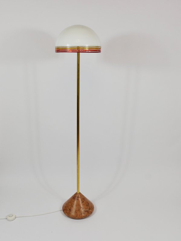 Roberto Pamio Febo Floor Lamp in Marble, Brass & Murano Glass attributed to Leucos, Italy, 1970s ...