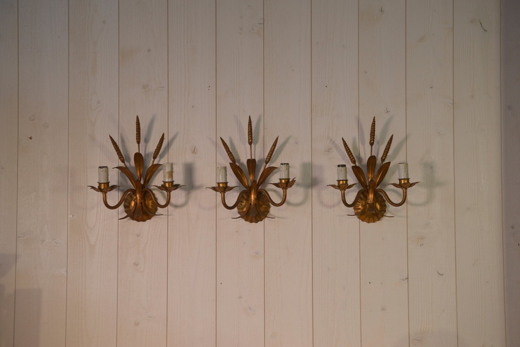 Wall Lights in Gilded Wrought Iron Sheaf of Wheat, 1960s, Set of 3 for ...