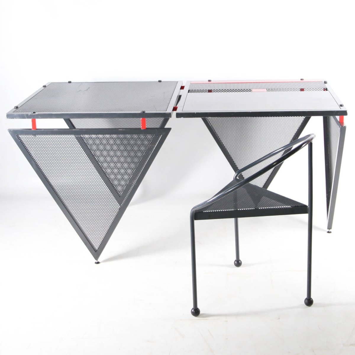 Postmodern Metal Desk and Stool, 1980s, Set of 2 for sale at Pamono