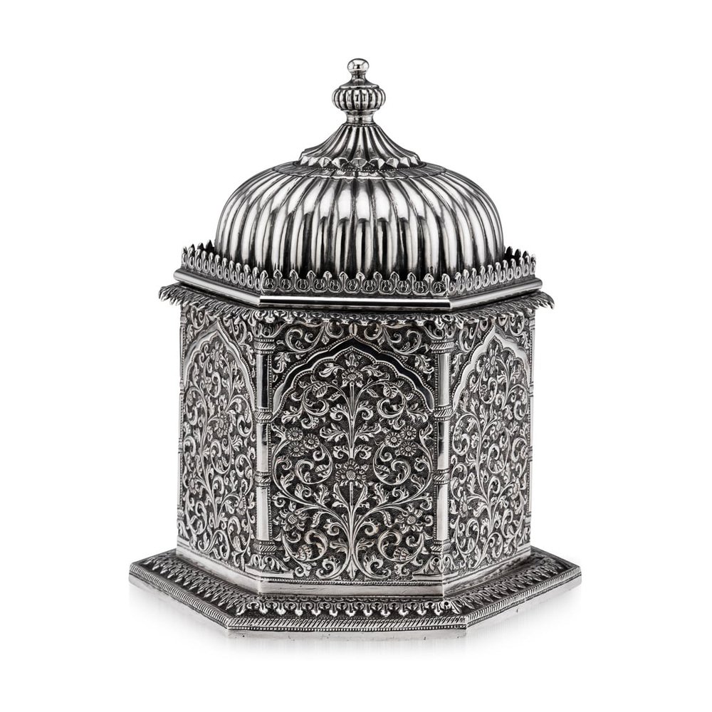 Antique Indian Temple-Shaped Tea Caddy in Kutch Silver, 1880s for sale ...