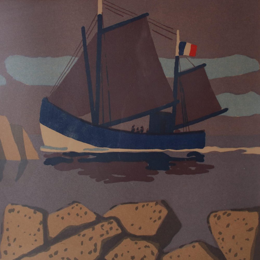 Lars Norrman, Coastal Scene, 1950s, Lithograph, Framed for sale at Pamono