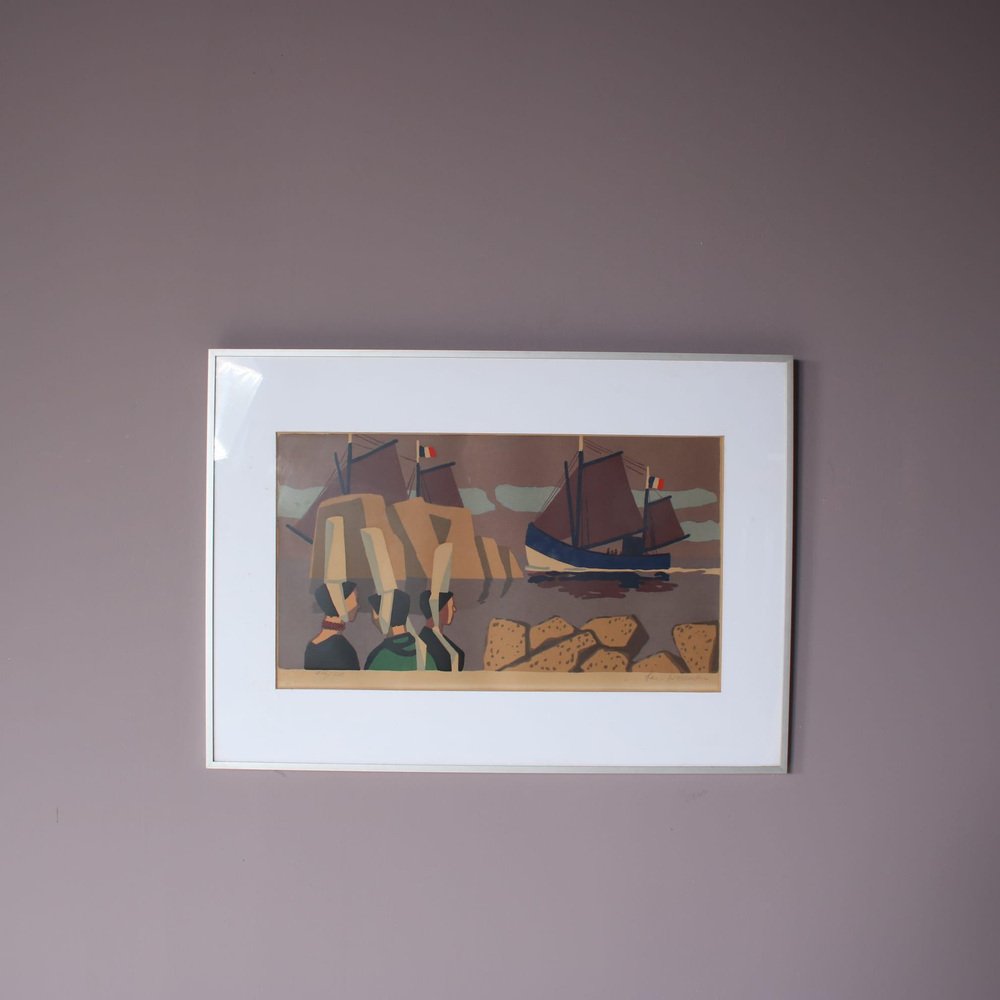 Lars Norrman, Coastal Scene, 1950s, Lithograph, Framed for sale at Pamono