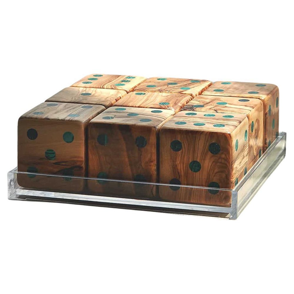 Small Olive Wood Dice Set by Marcela Cure for sale at Pamono