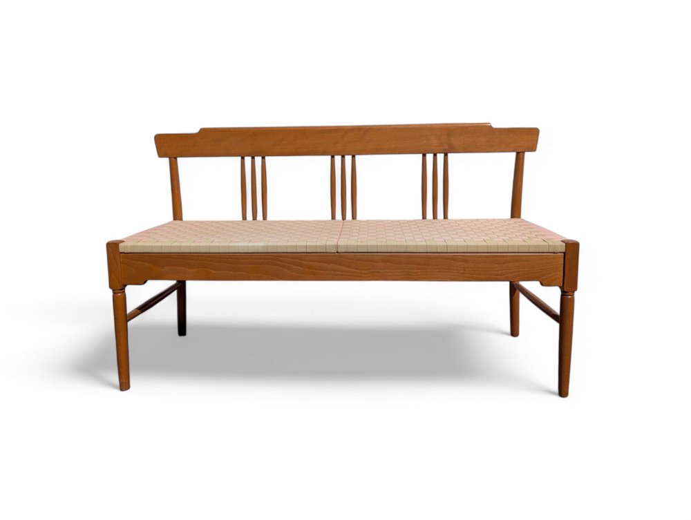 Beech Bench with Fabric Seat, Italy, 1950s for sale at Pamono
