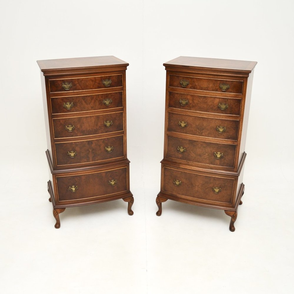 Antique Georgian Style Burr Walnut Chests of Drawers, 1930s, Set of 2 ...