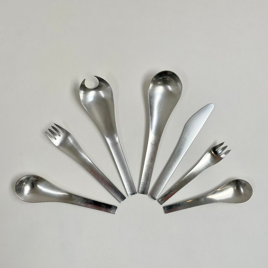Blue Shark Stainless Steel Flatware Set by Georg Jensen, 1960s, Set of ...
