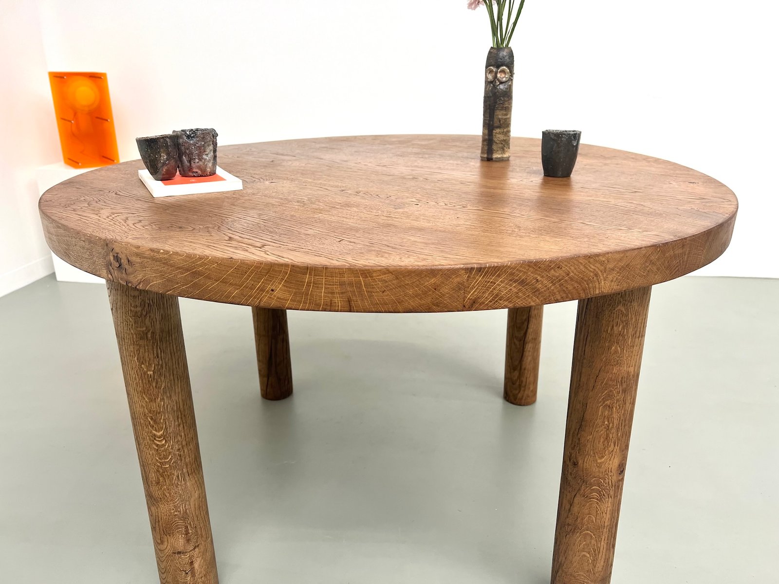Circular Oak Dining Table, 1950s for sale at Pamono