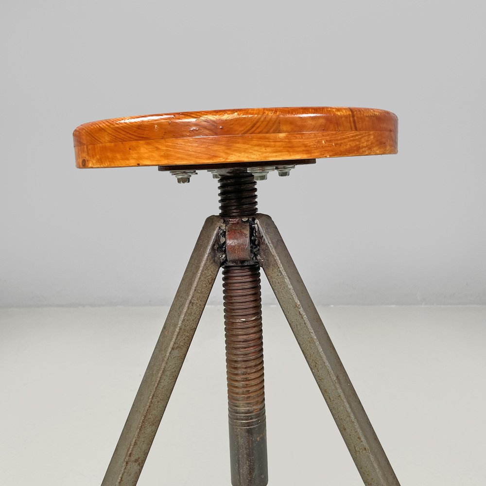 Set of Mid-Century Modern Italian Industrial Adjustable Stools in Wood ...