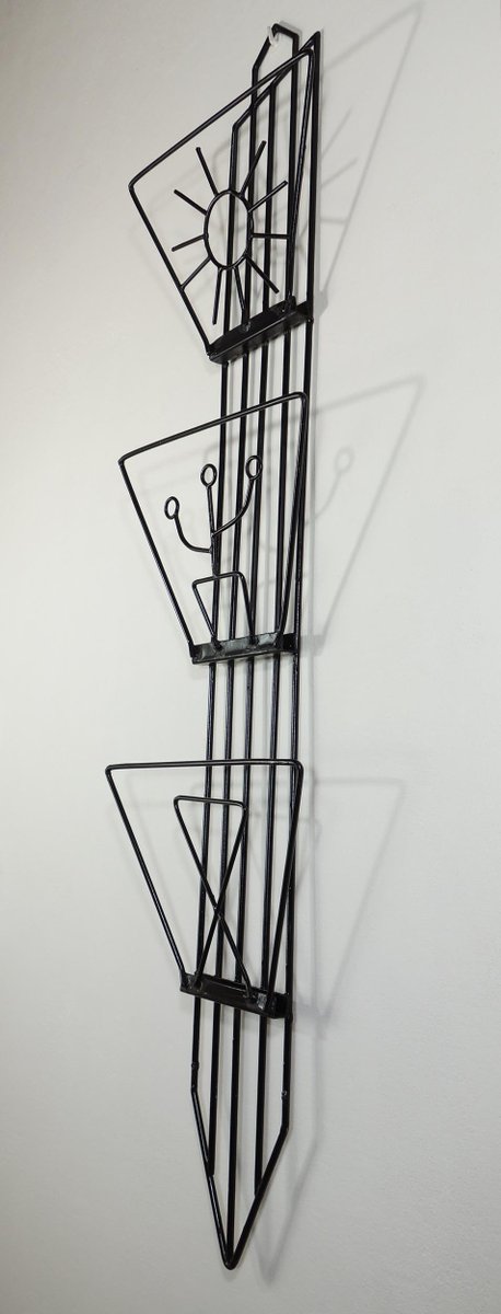 Mid-Century Modern Black Iron Wall Magazine Rack, 1950s for sale at Pamono