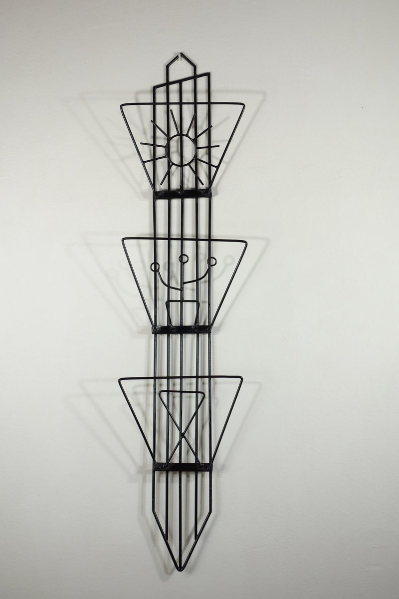 Mid-Century Modern Black Iron Wall Magazine Rack, 1950s for sale at Pamono