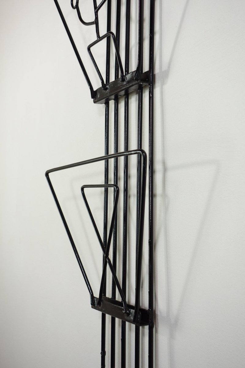 Mid-Century Modern Black Iron Wall Magazine Rack, 1950s for sale at Pamono