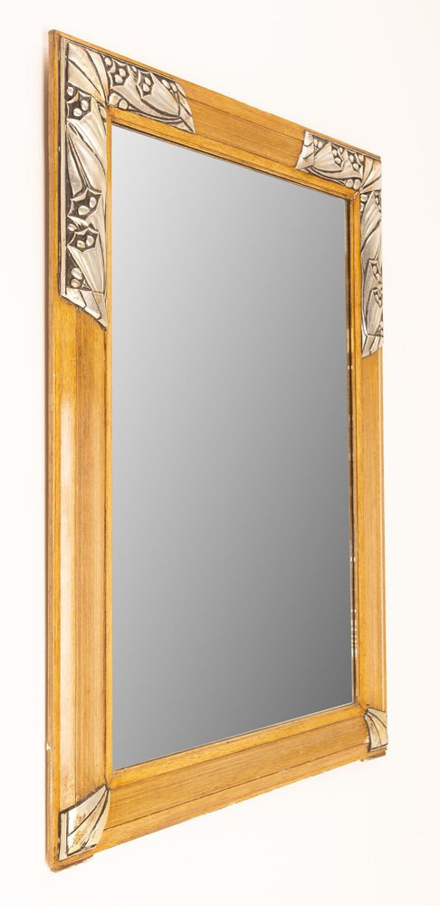 French Art Deco Mirror in Metal with Pine Framework with Flowers, 1930 ...