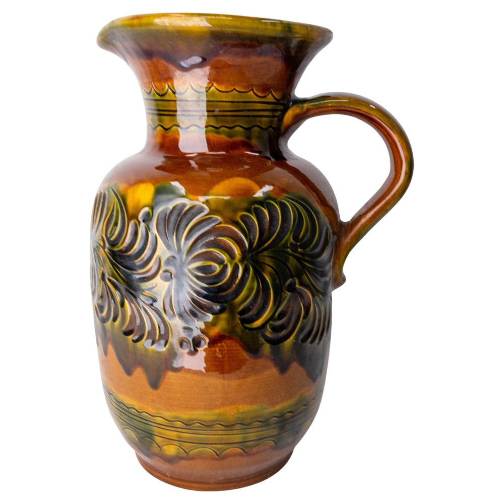Mid-Century Ceramic Pitcher with Relief Decoration of Leaves, Germany ...