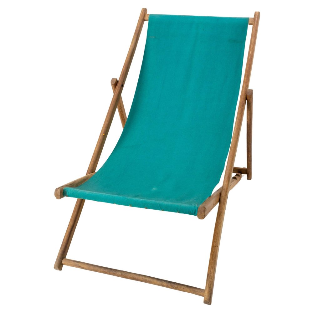 Beech and Fabric Folding Deck Chair or Patio Lounger, France, 1950s for ...