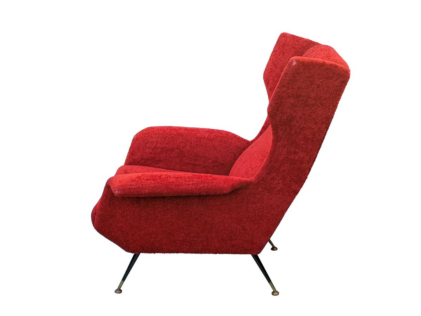 Italian Dark Crimson Velvet & Brass Wingback Armchair, 1950s for sale ...