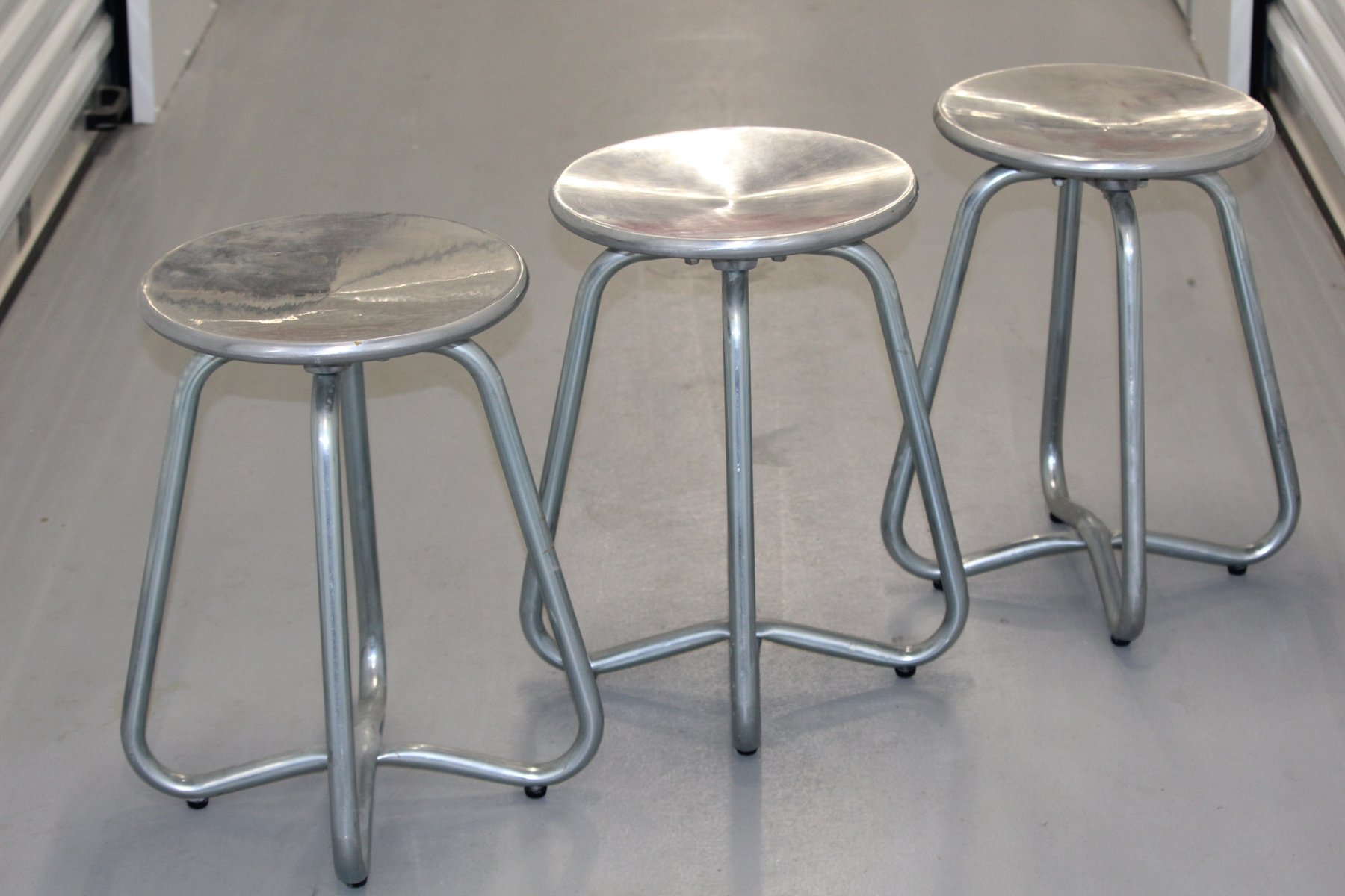 Minimalist Aluminum Round Stools, Set of 2 for sale at Pamono