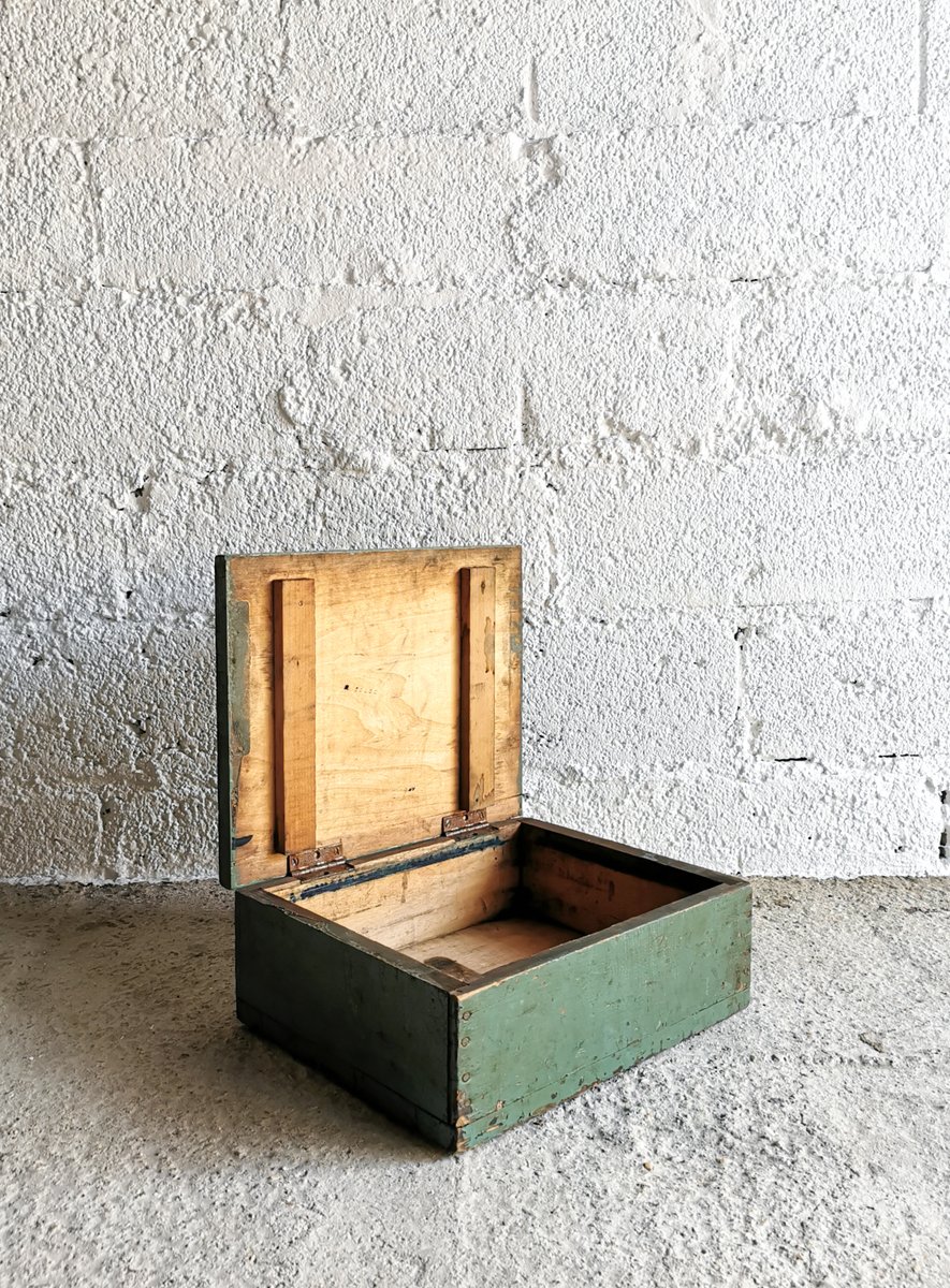Vintage Industrial Green Wooden Tool Box, 1950s for sale at Pamono