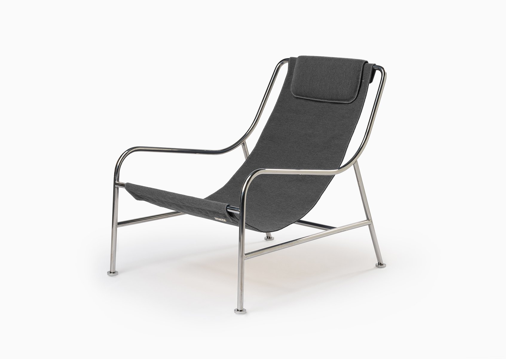 Minimalist Lounge Chair in Fabric and Polished Stainless Steel by Keiji ...