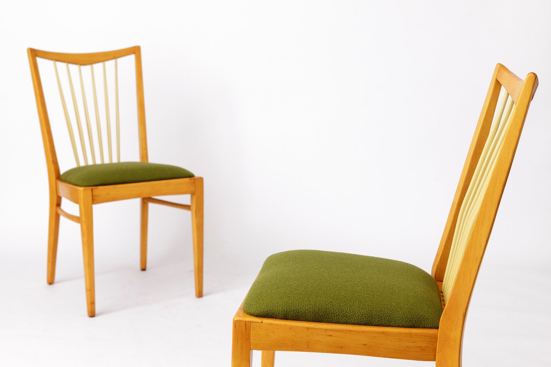 Set of Mid-Century Modern German Chairs in Beech Wood & Fresh Green ...