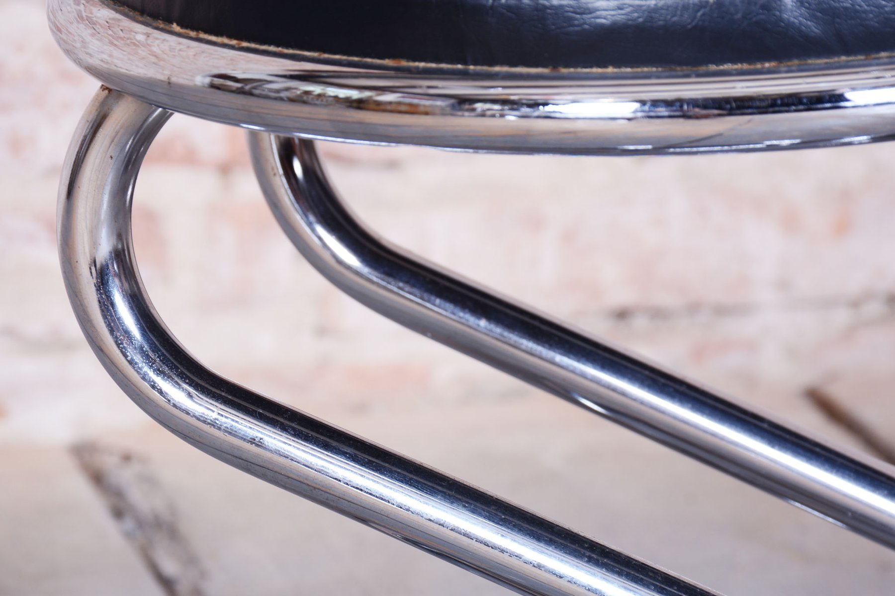 Bauhaus Stool in Chrome-Plated Steel & Leatherette, Geman, 1950s for ...
