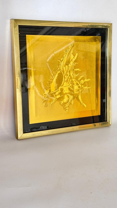 Modern Embossed Gold Shell Artwork with Metallic Finish & Layered ...