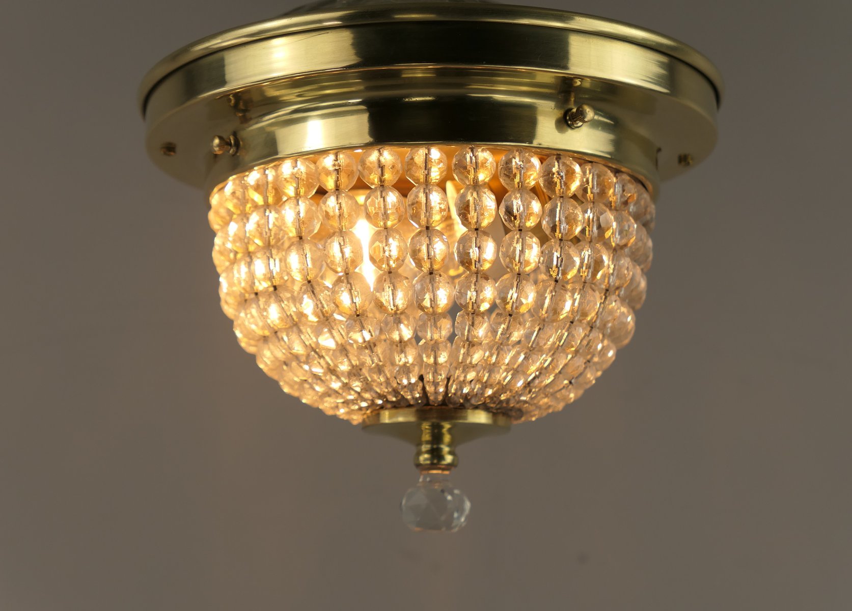 Brass Ceiling Light with Faceted Crystal Glass Beads, France, 1920s for ...