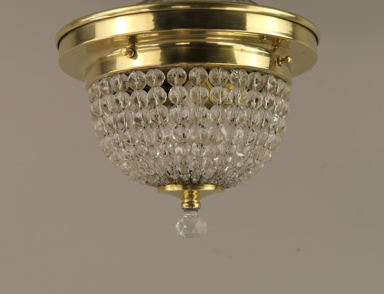 Brass Ceiling Light with Faceted Crystal Glass Beads, France, 1920s for ...