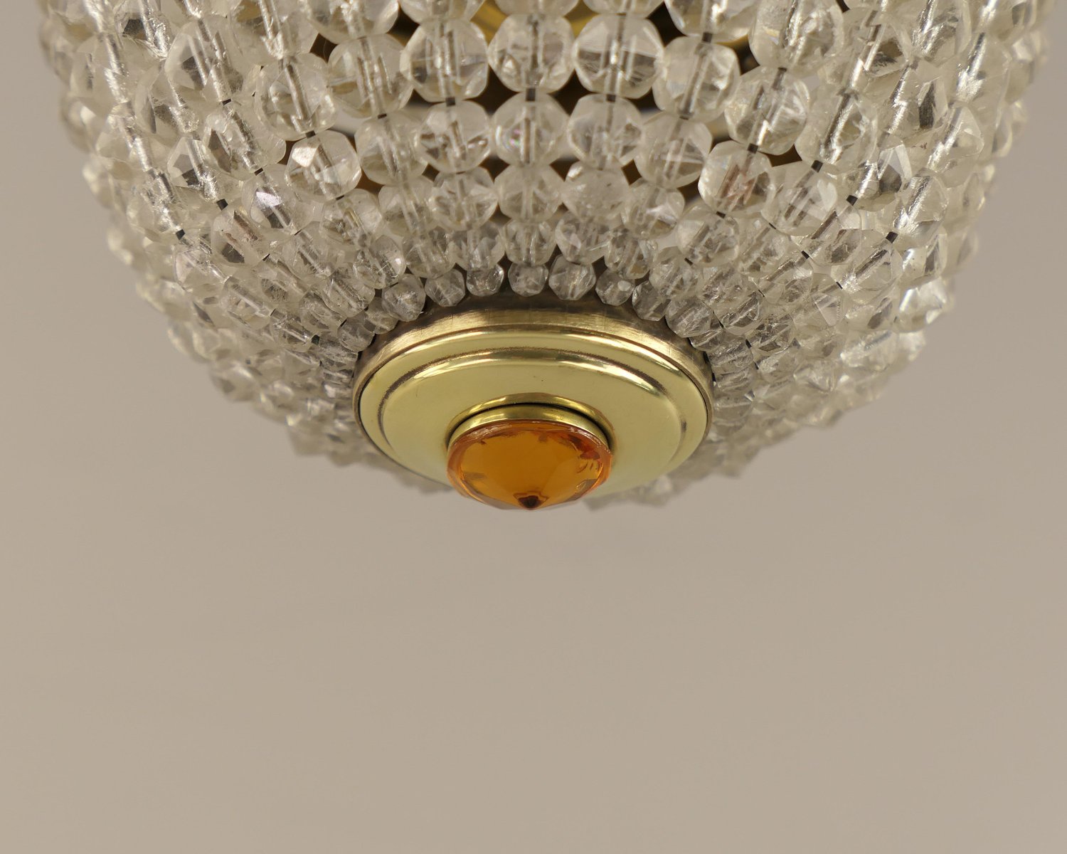 Art Deco Brass Ceiling Light with Faceted Crystal Glass Beads, Austria ...