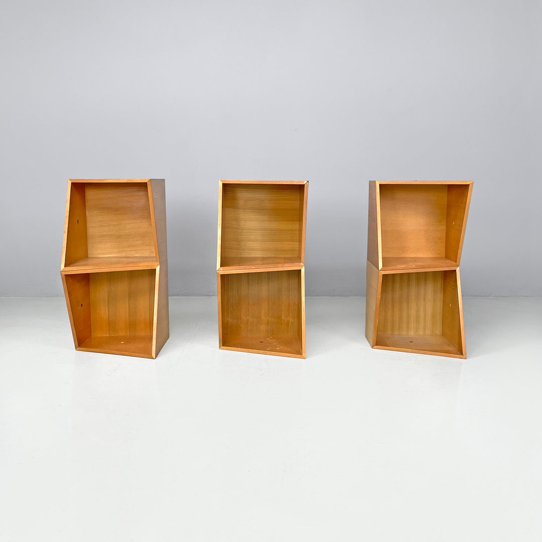 Italian Postmodern Geometric Wood Modular Bookcase with Diagonal Lines ...