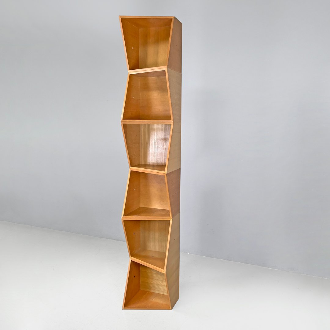 Italian Postmodern Geometric Wood Modular Bookcase with Diagonal Lines ...