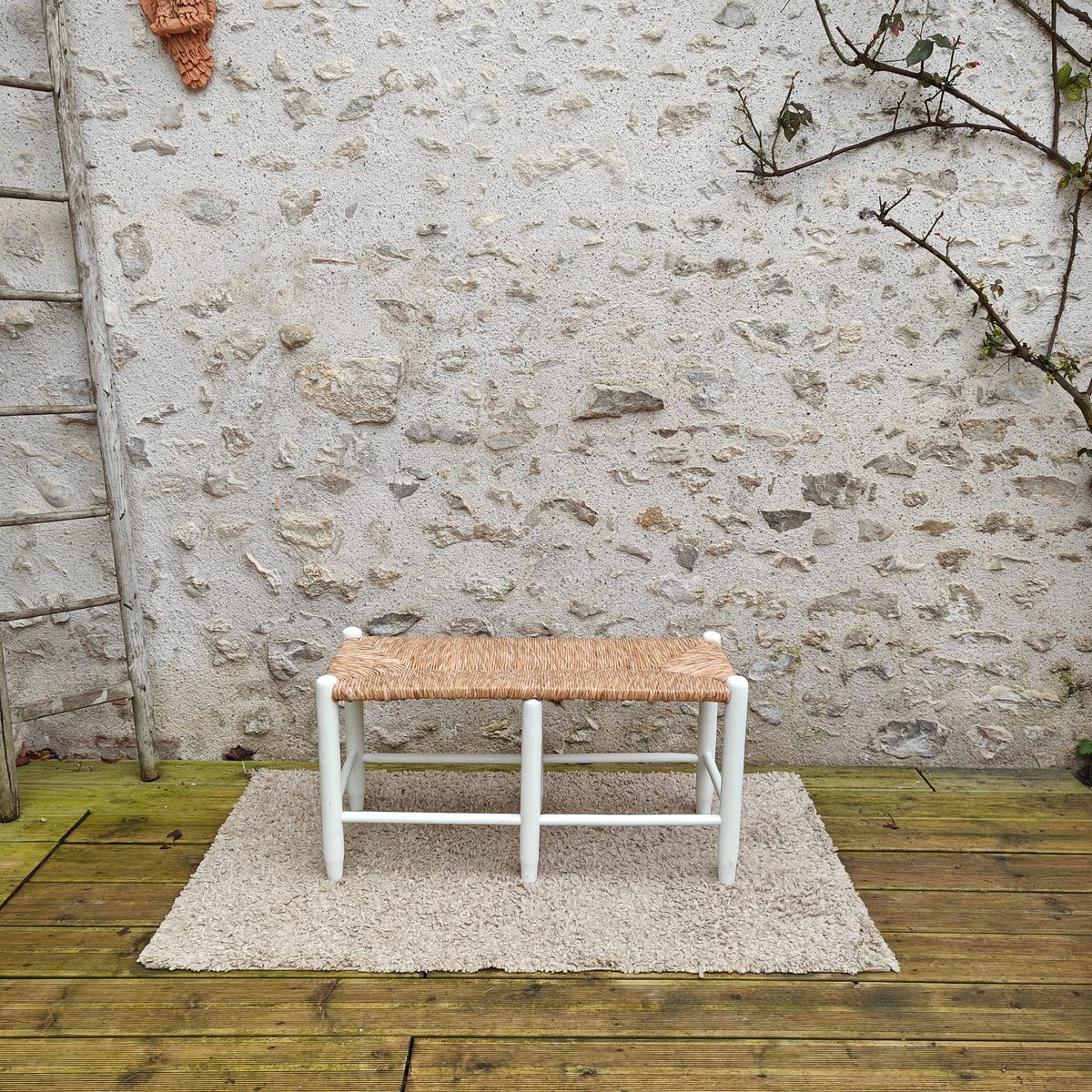 Straw Seat Bench, 1980s for sale at Pamono