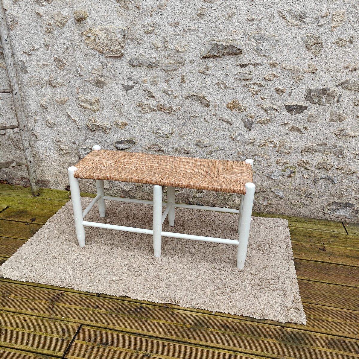 Straw Seat Bench, 1980s for sale at Pamono