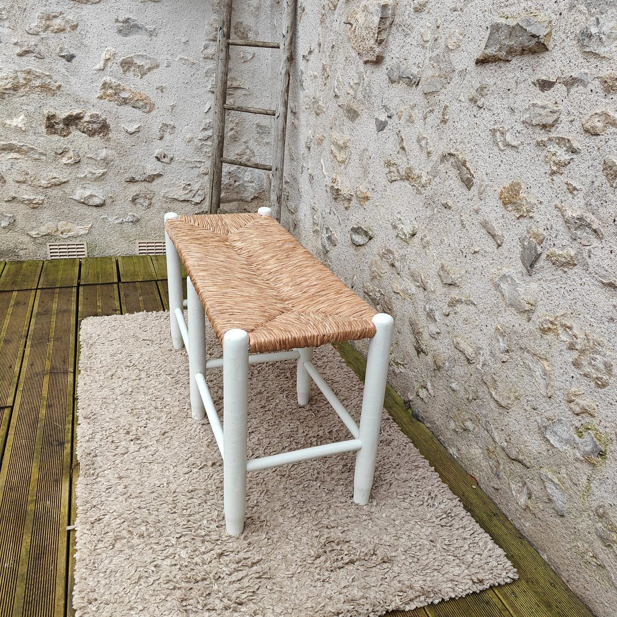 Straw Seat Bench, 1980s for sale at Pamono