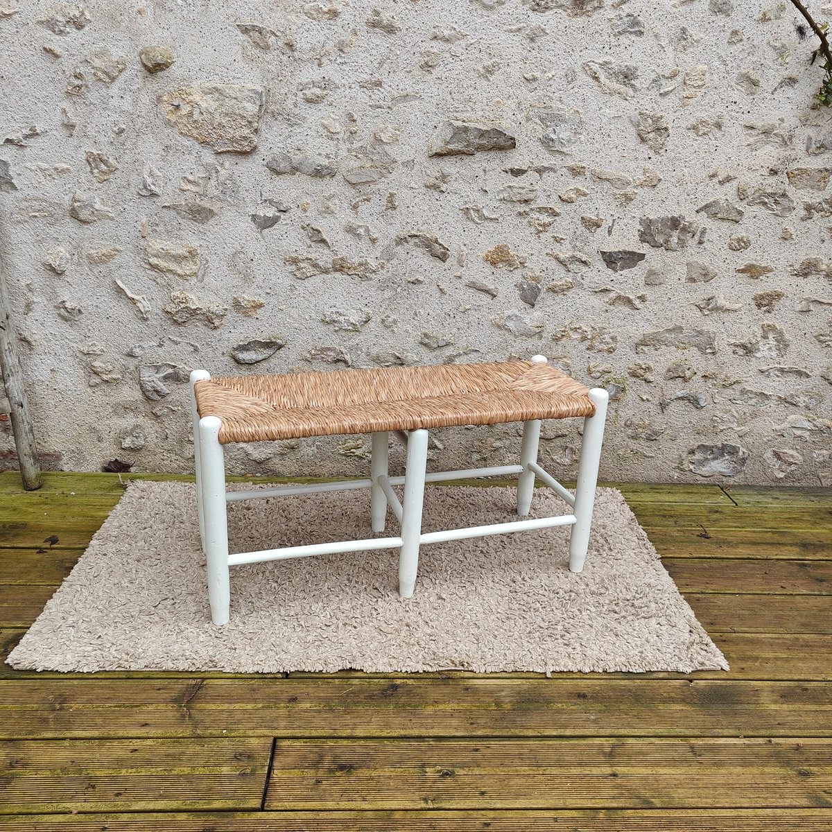 Straw Seat Bench, 1980s for sale at Pamono