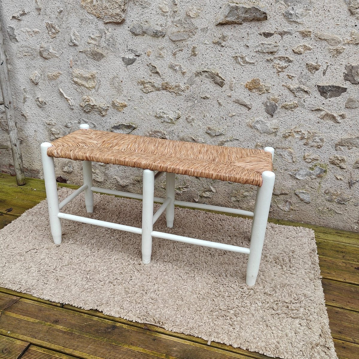 Straw Seat Bench, 1980s for sale at Pamono