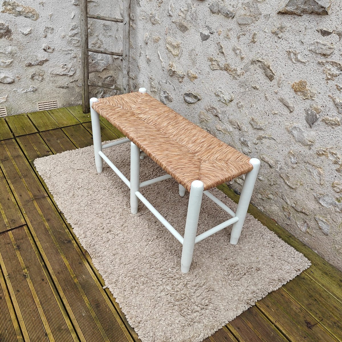 Straw Seat Bench, 1980s for sale at Pamono