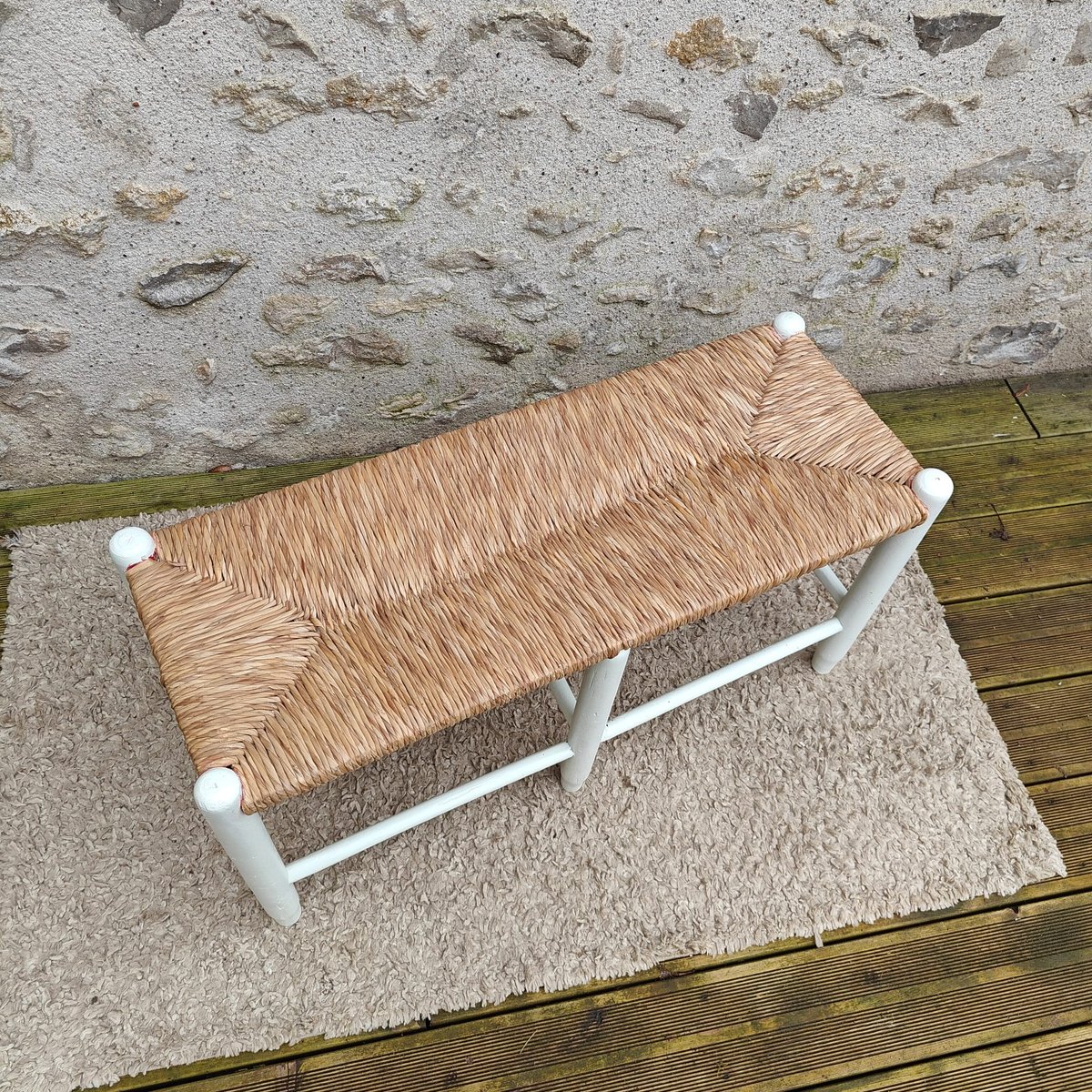 Straw Seat Bench, 1980s for sale at Pamono