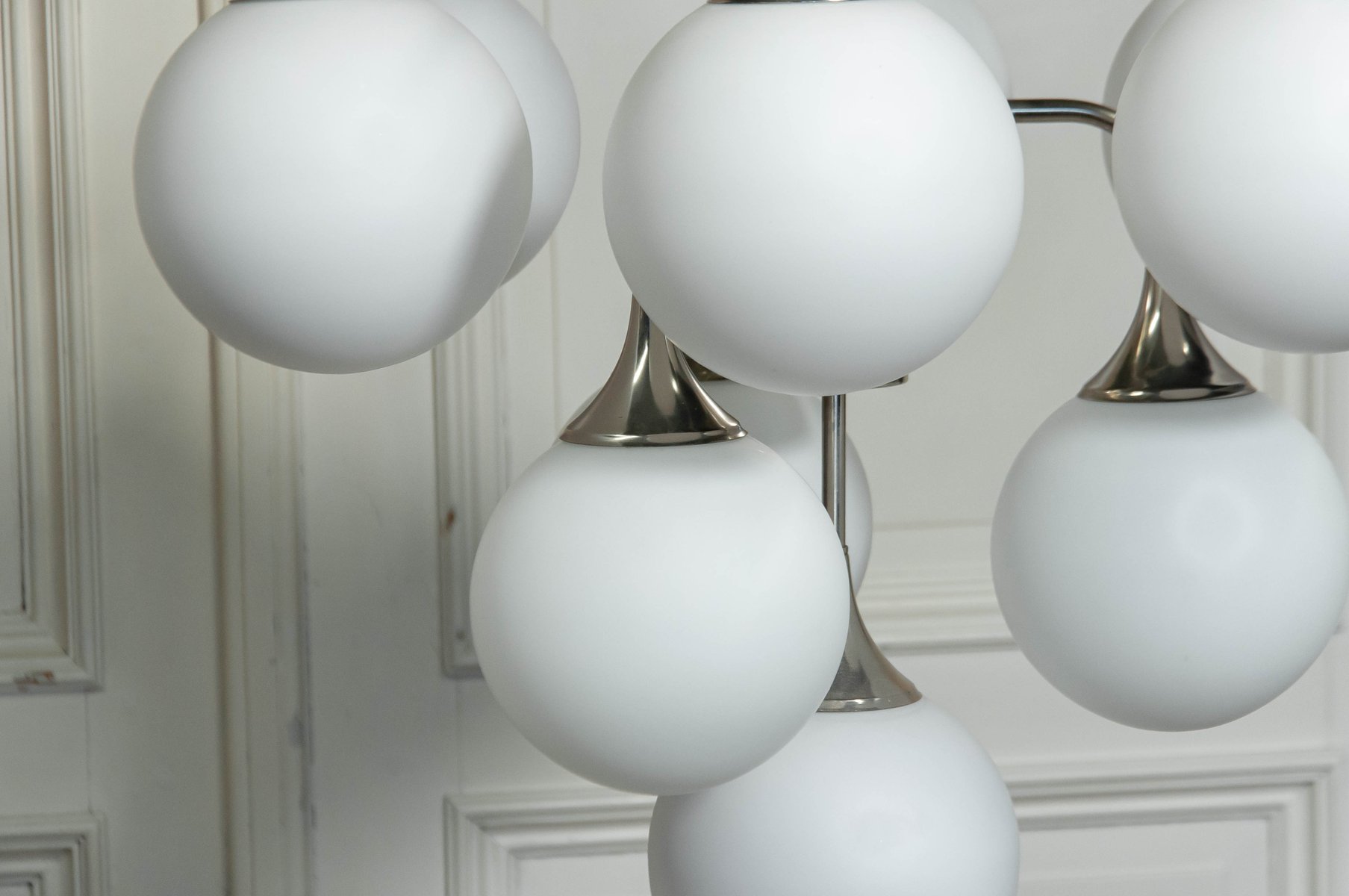 Italian Ball Chandelier in Opal Glass, Chrome and Aluminum, 1960s for ...