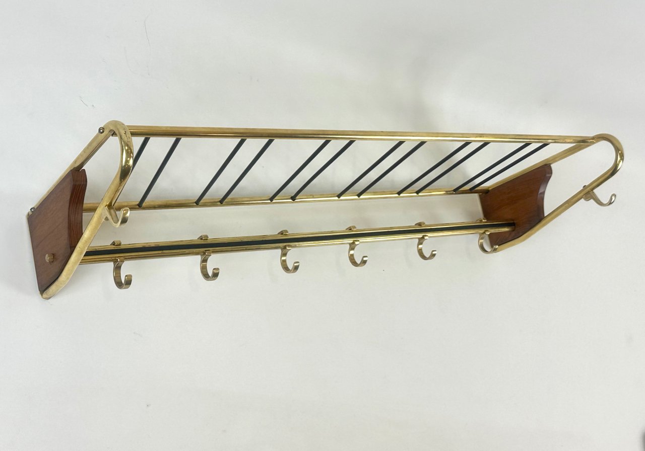 Mid-Century Teak and Brass Coat Rack, 1950s for sale at Pamono