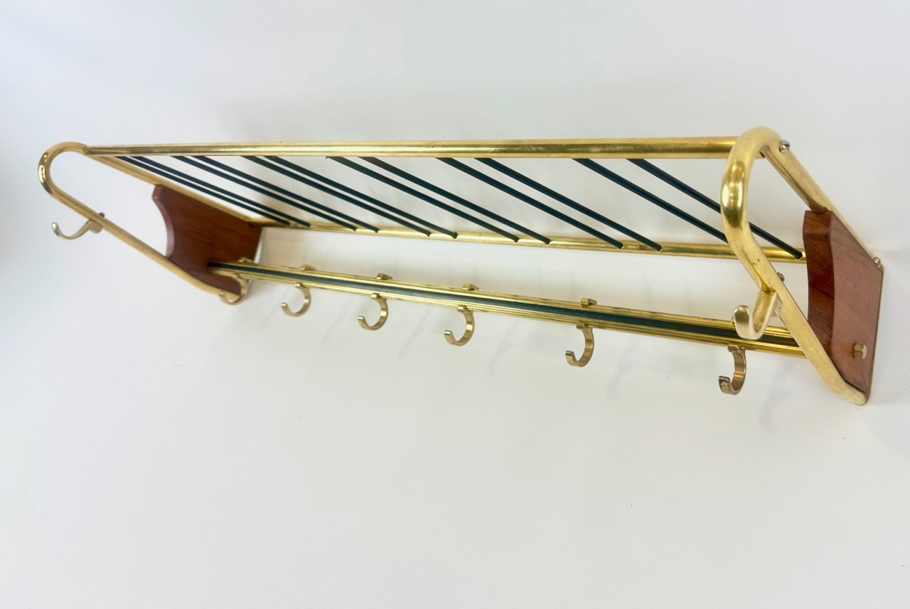 Mid-Century Teak and Brass Coat Rack, 1950s for sale at Pamono